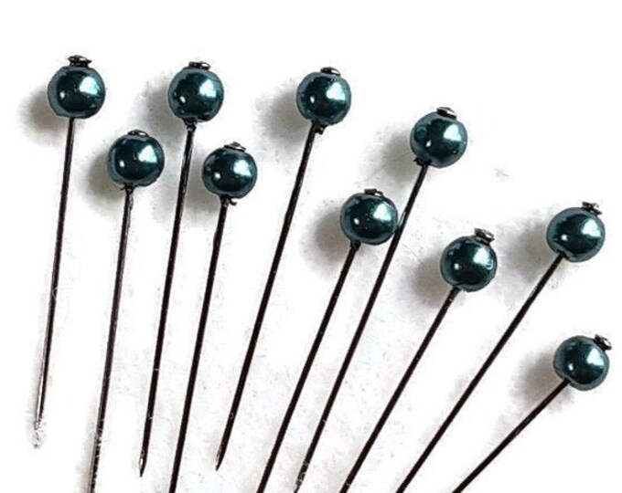 Teal Glass Head Straight Pins, Set of 12 or 24 - Etsy