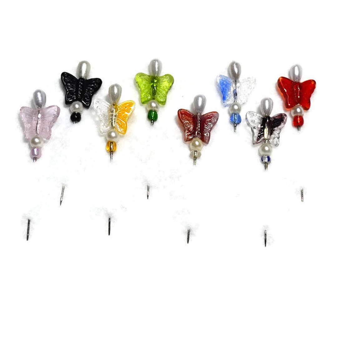 Set of 8 Glass Butterfly Stick Pins - Etsy