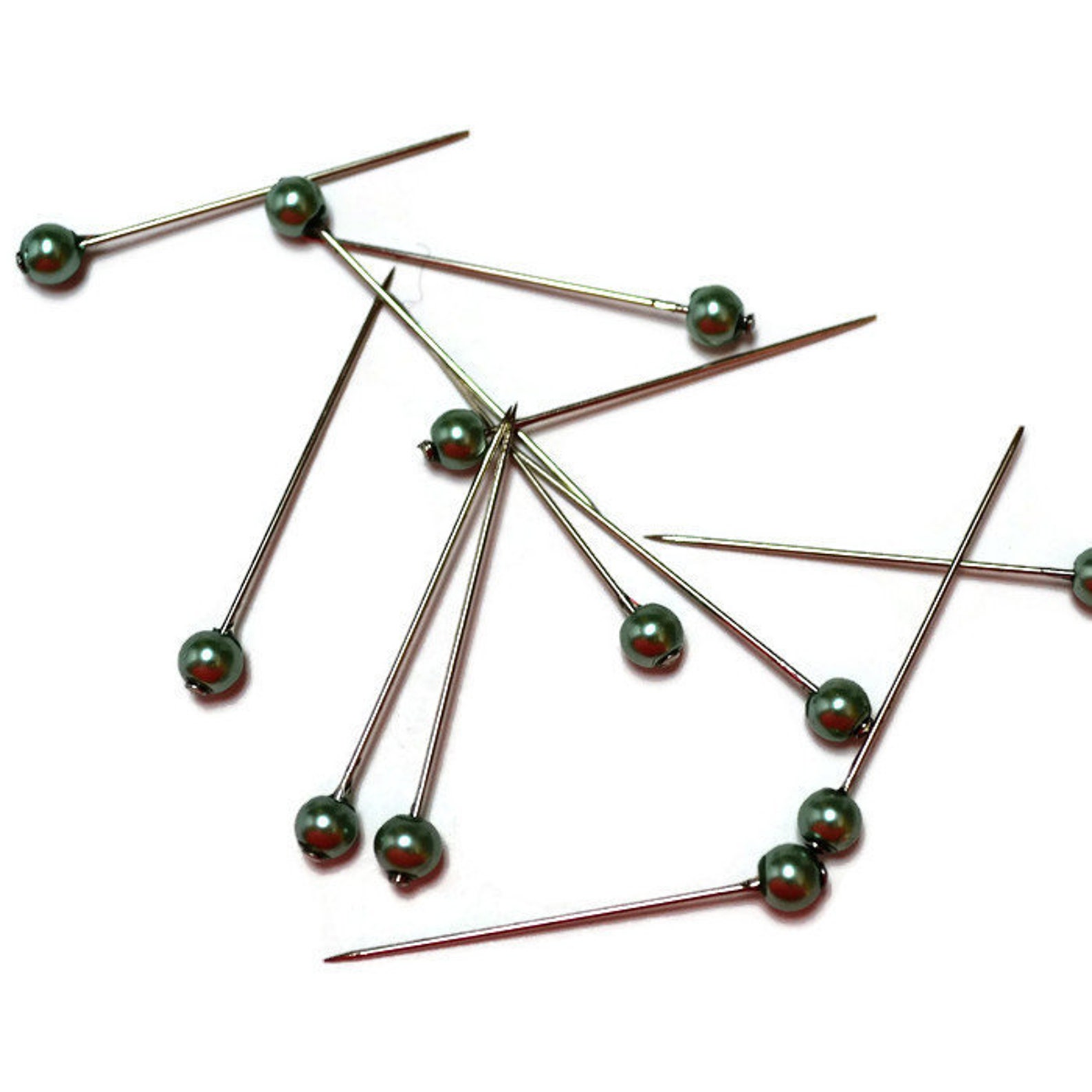 Grey Green Glass Head Straight Pins Set of 12 or 24 - Etsy
