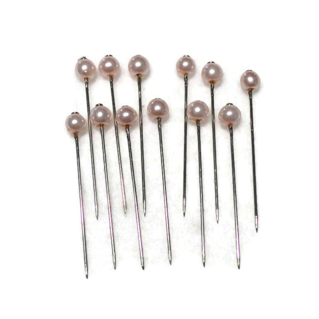 Vintage Rose Glass Head Straight Pins, Set of 12 or 24 - Etsy