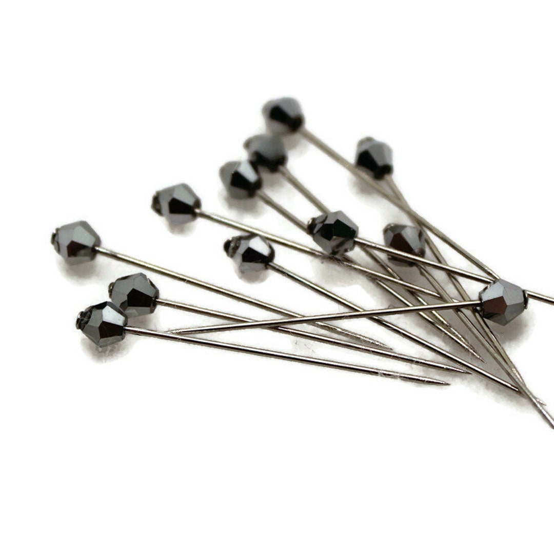 Silver Glass Head Straight Pins 12 Piece - Beaded Sewing Pins - Crystal ...