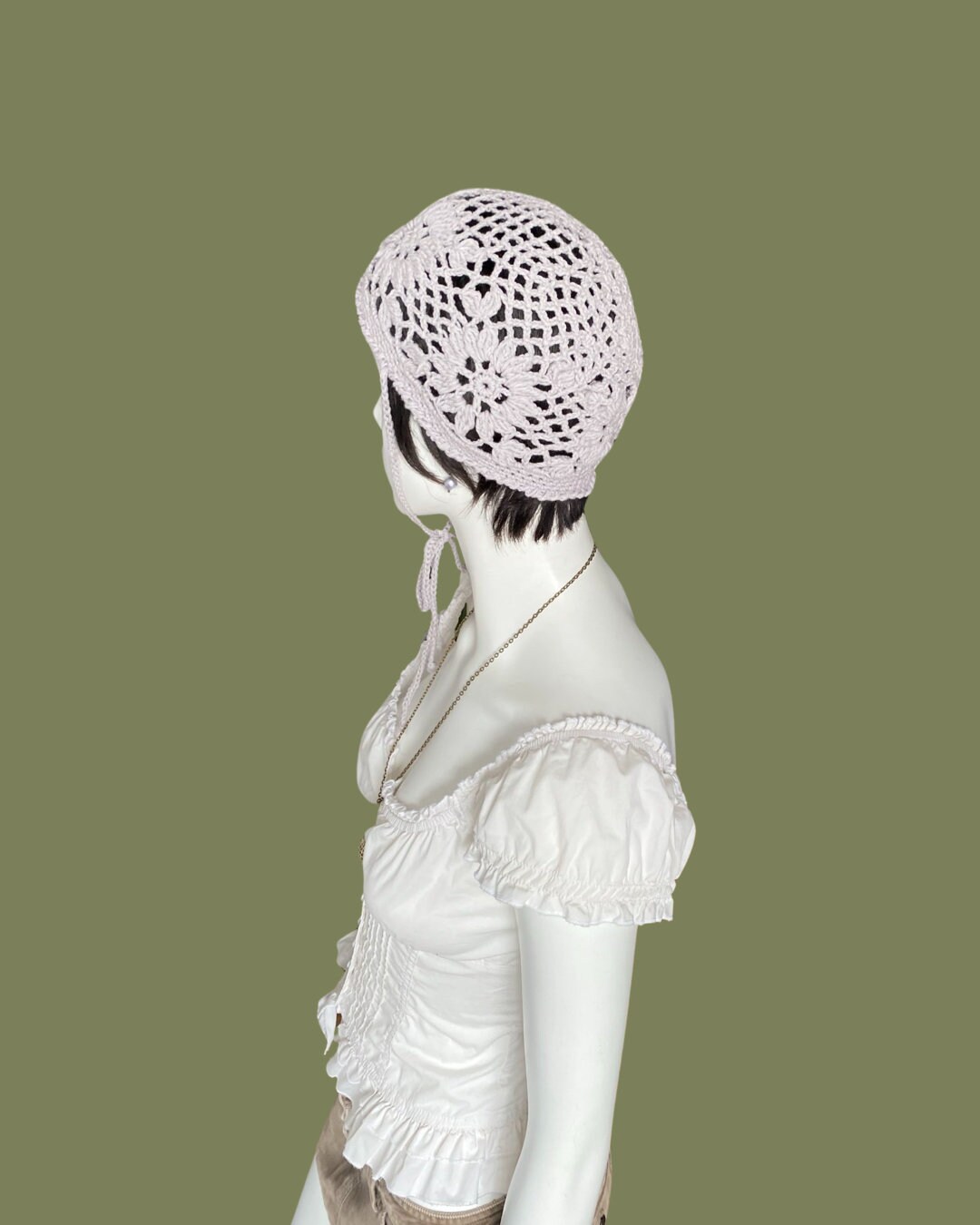 Crochet Floral Bonnet Mesh Bonnet Adult Bonnet Summer Bonnet Knitted ...