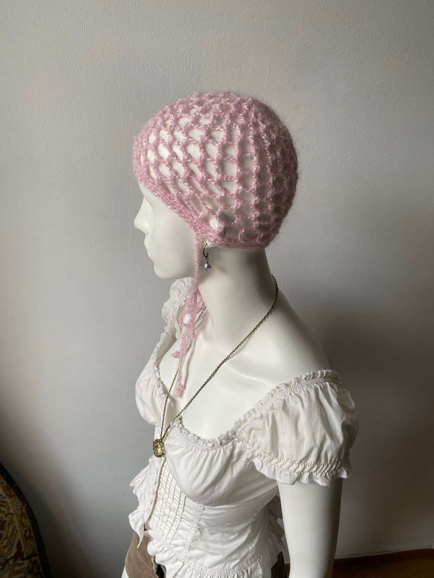 Crochet Mohair Bonnet Mesh Bonnet Adult Bonnet Summer Bonnet Knitted ...