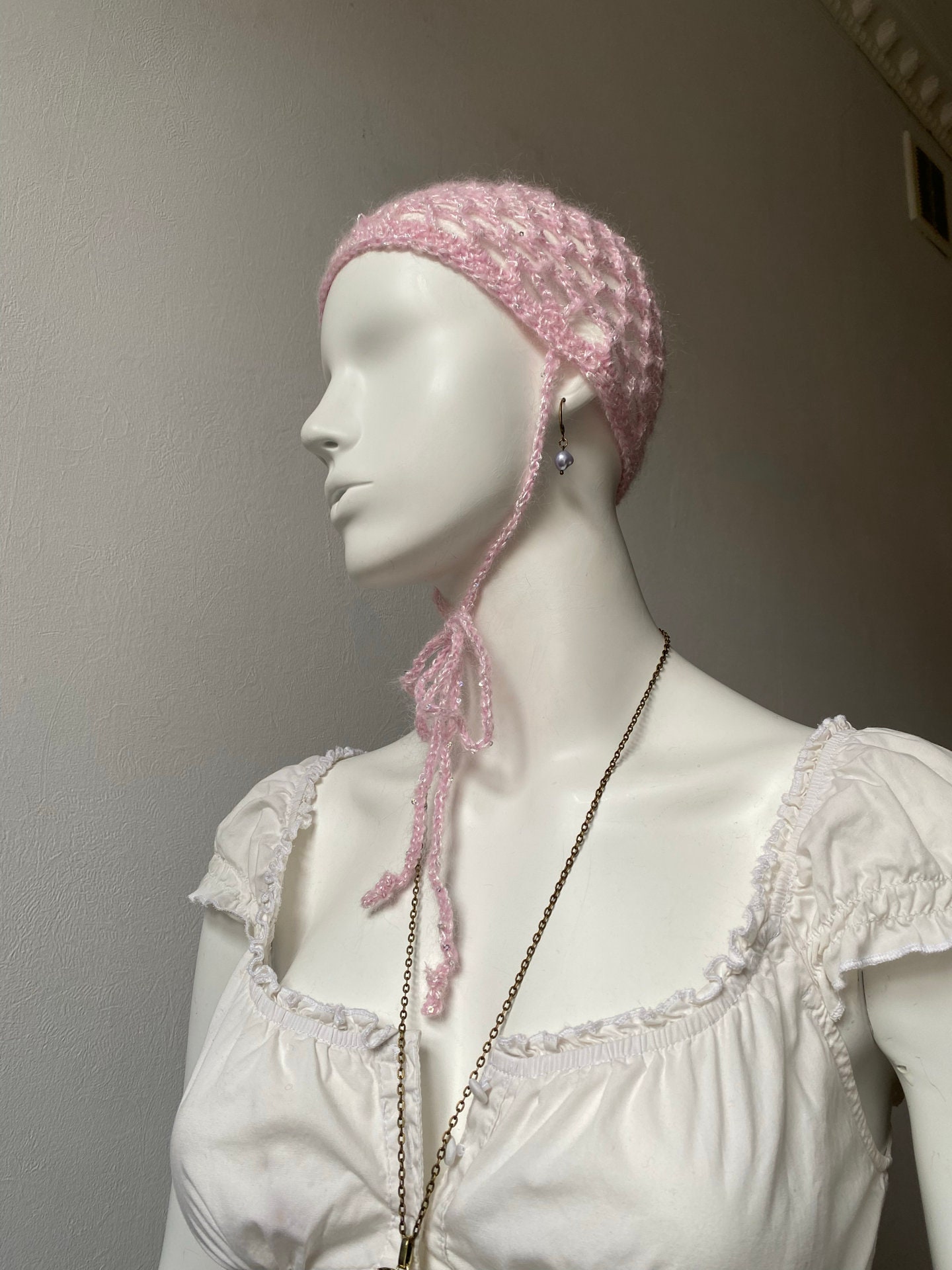 Crochet Mohair Bonnet Mesh Bonnet Adult Bonnet Summer Bonnet Knitted ...