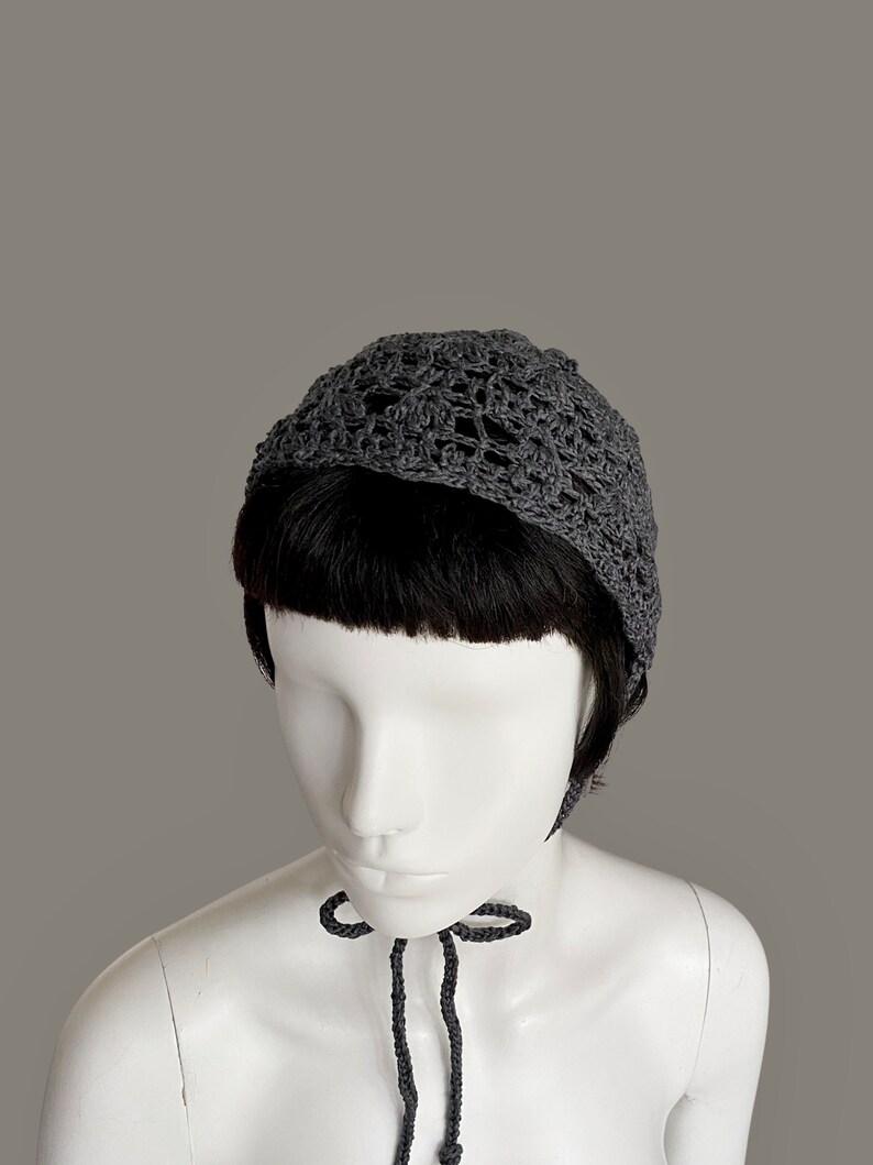 Graphite Gray Lace Summer Crochet Bonnet Mesh Bonnet Adult Bonnet ...