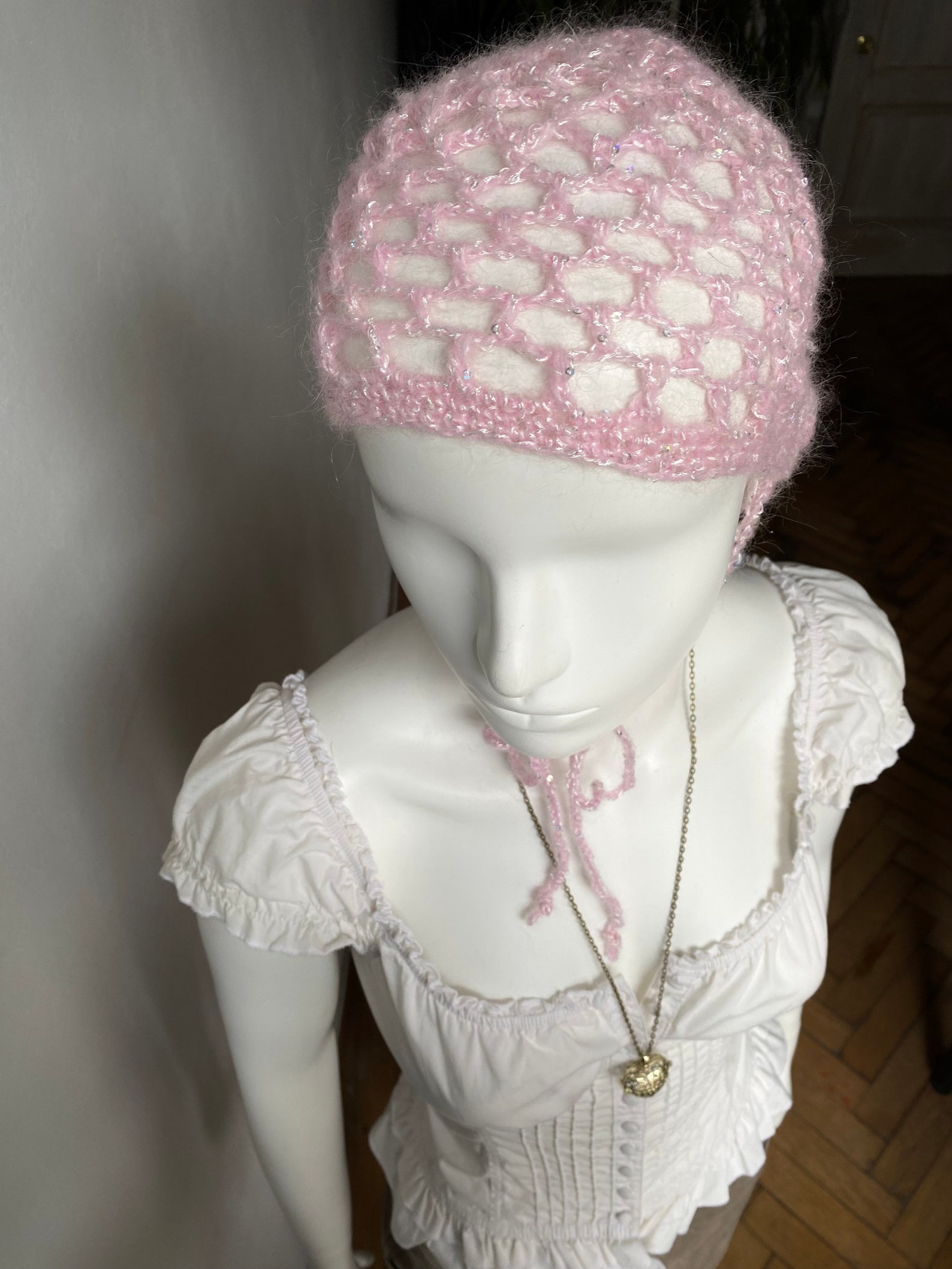 Crochet Mohair Bonnet Mesh Bonnet Adult Bonnet Summer Bonnet Knitted ...