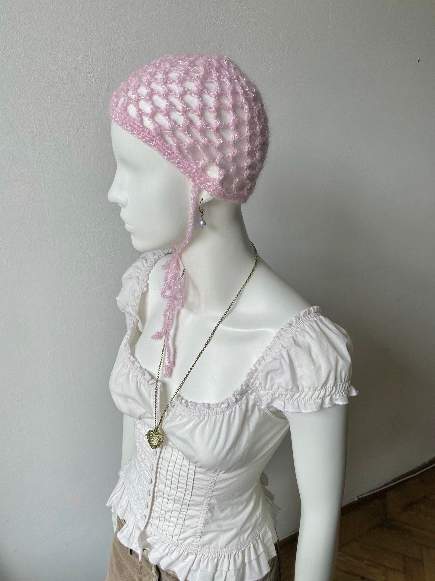 Crochet Mohair Bonnet Mesh Bonnet Adult Bonnet Summer Bonnet Knitted ...