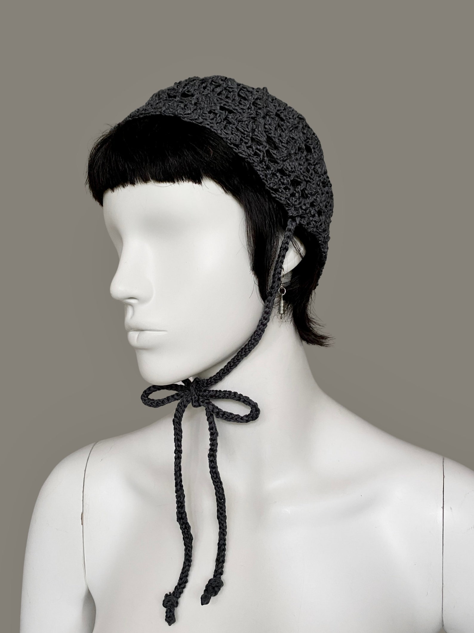 Graphite Gray Lace Summer Crochet Bonnet Mesh Bonnet Adult Bonnet ...