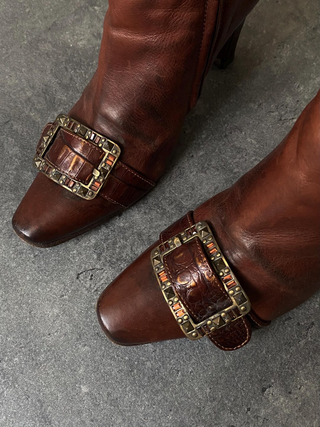 Vintage Neri Venezia Leather Buckle Boots - Italian Avant Garde, US 6.5 ...