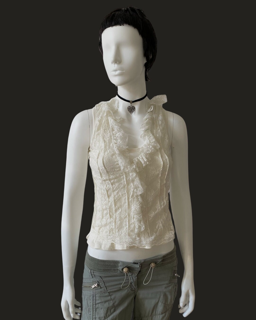 2000s Ivory Lace Grunge Coquette Bohemian Tank Top Lace Top Fairycore ...