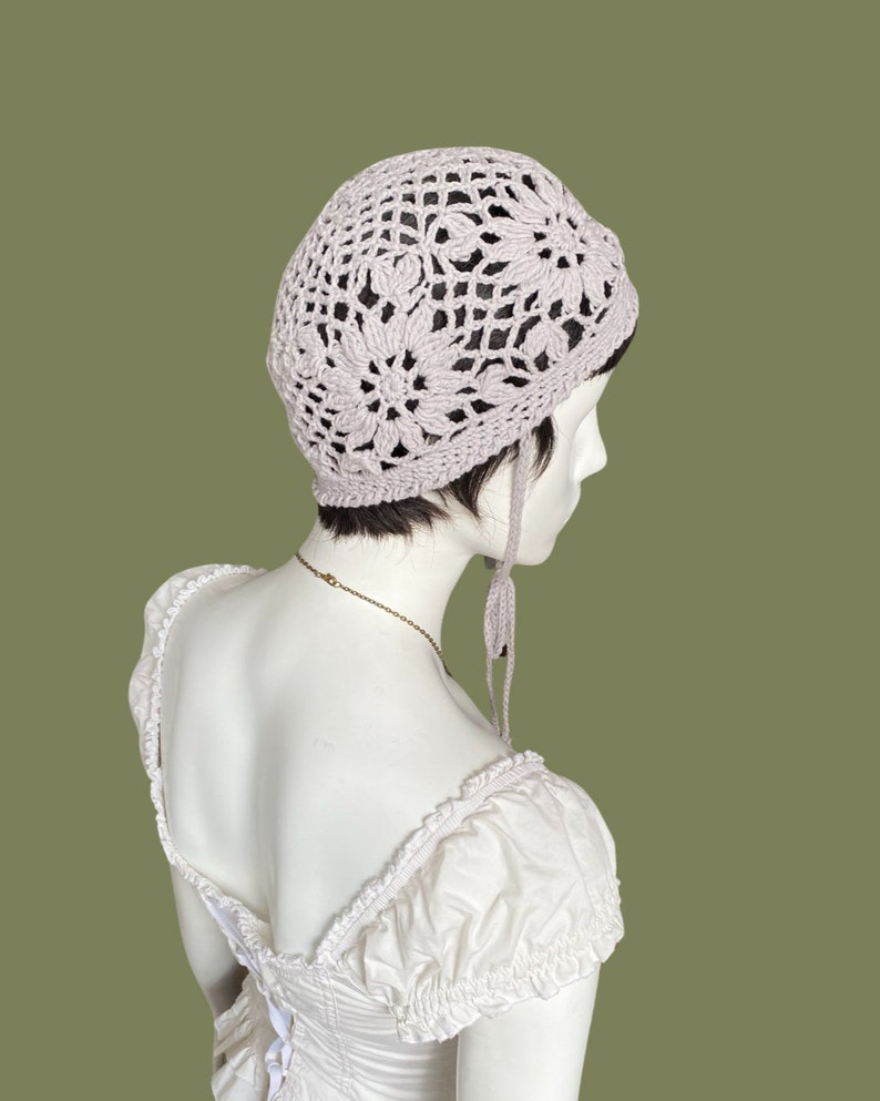 Crochet Floral Bonnet Mesh Bonnet Adult Bonnet Summer Bonnet Knitted ...