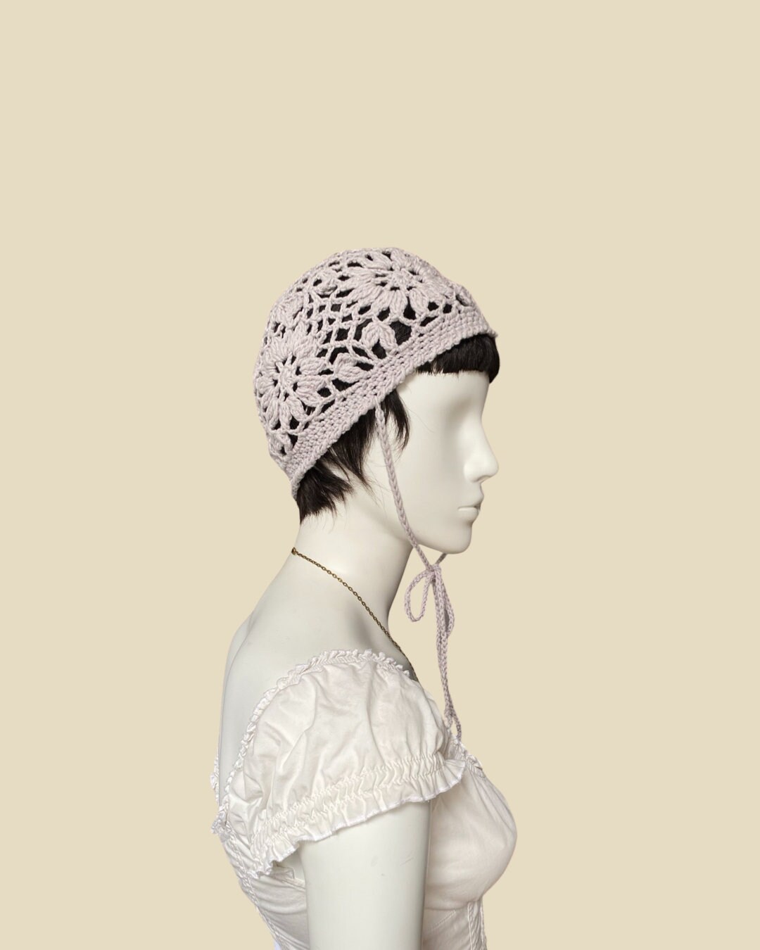 Crochet Floral Bonnet Mesh Bonnet Adult Bonnet Summer Bonnet Knitted ...