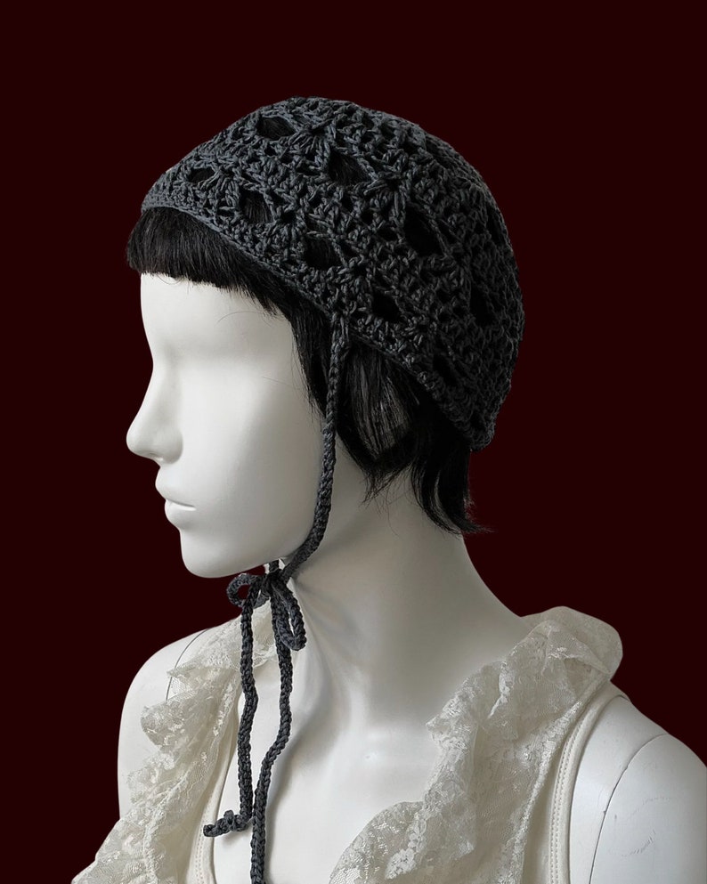 Graphite Gray Lace Summer Crochet Bonnet Mesh Bonnet Adult Bonnet ...