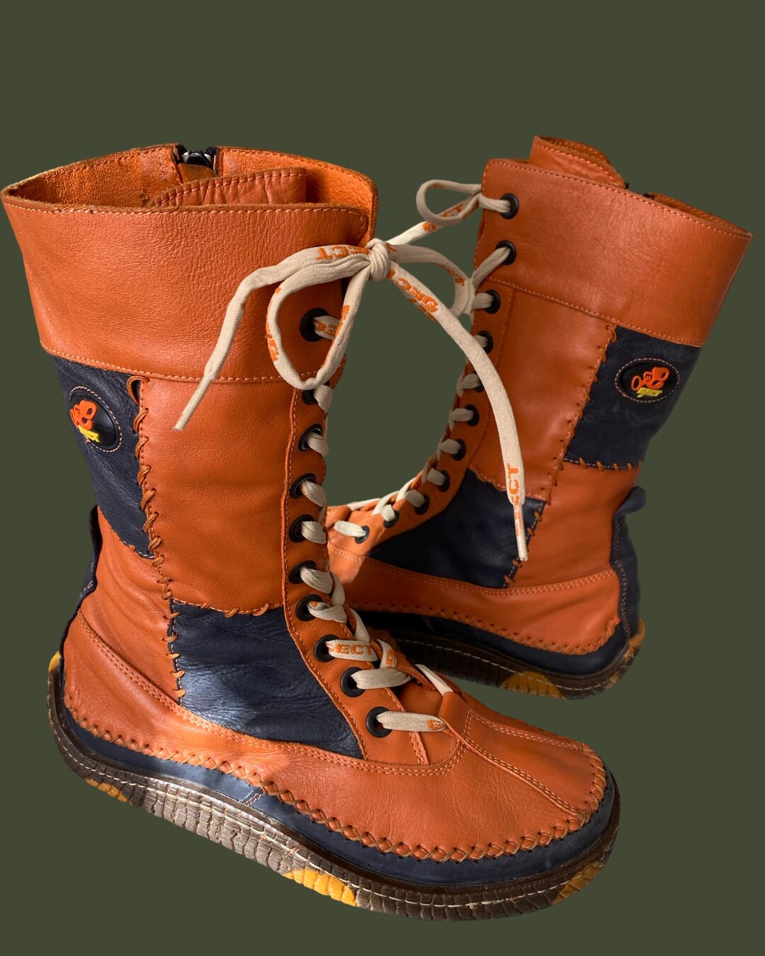 Y2K High EJECT Leather Lace up Patchwork Combat Boots Sport Boots EU 38 ...