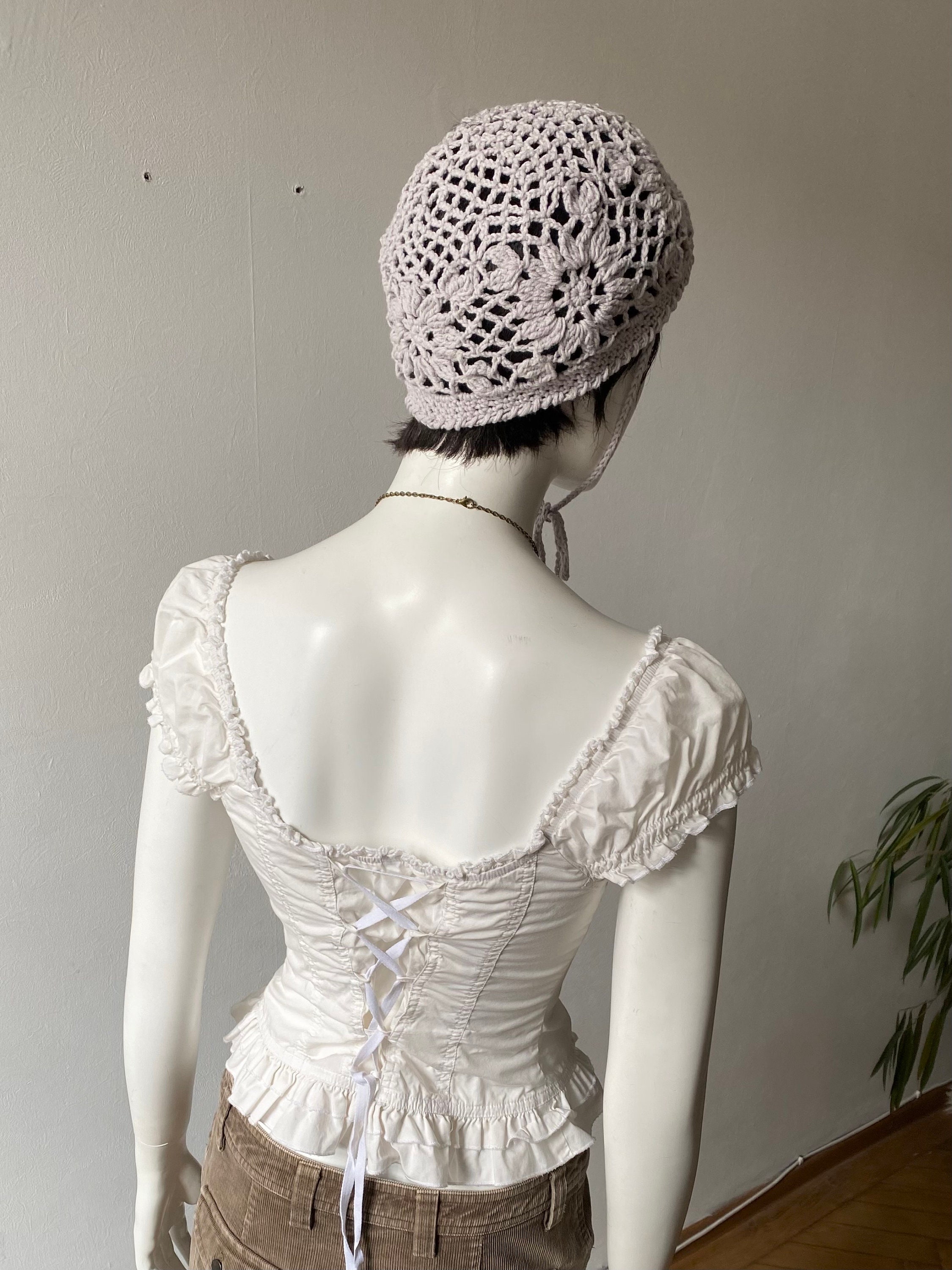 Crochet Floral Bonnet Mesh Bonnet Adult Bonnet Summer Bonnet Knitted ...