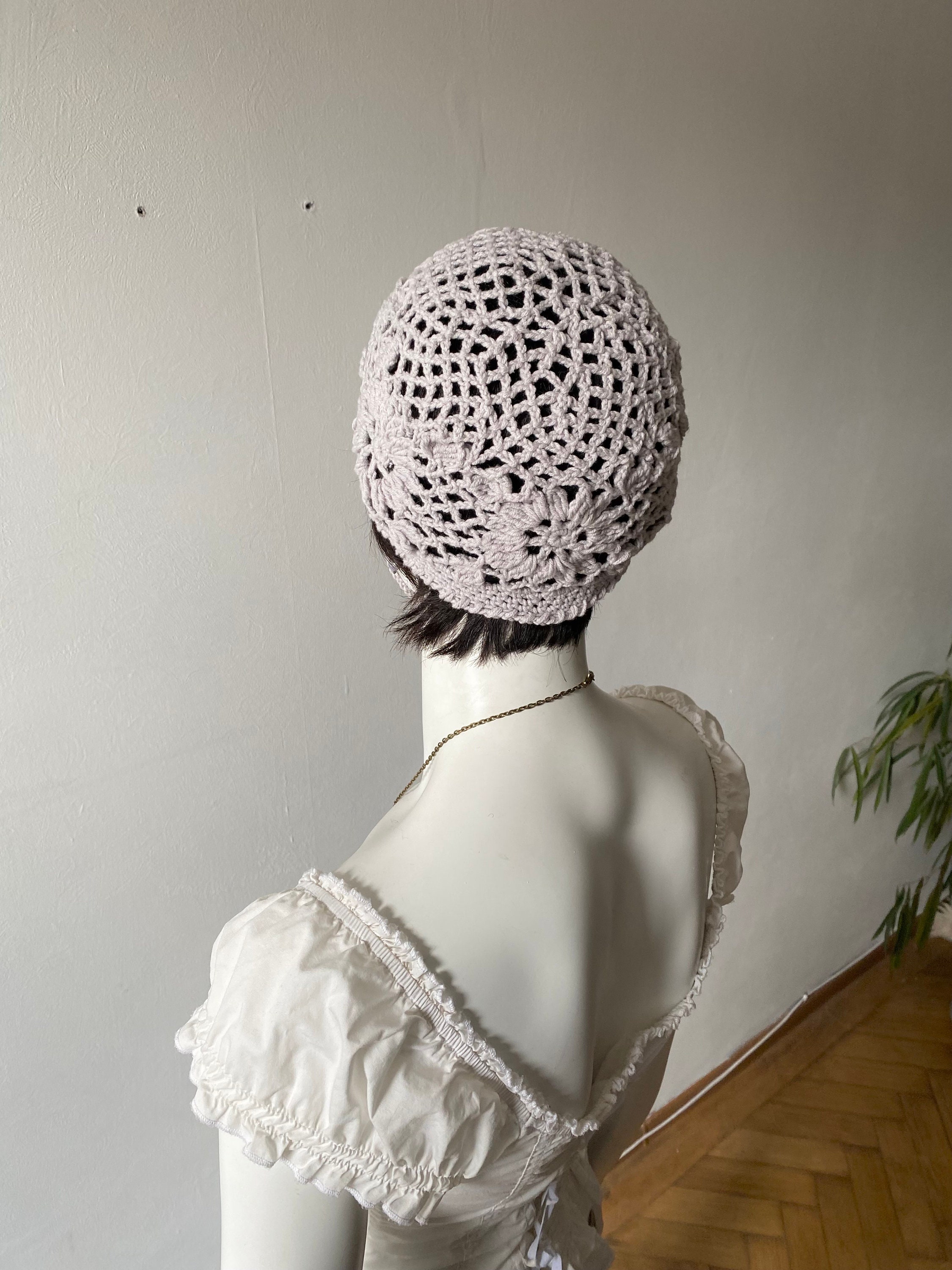 Crochet Floral Bonnet Mesh Bonnet Adult Bonnet Summer Bonnet Knitted ...