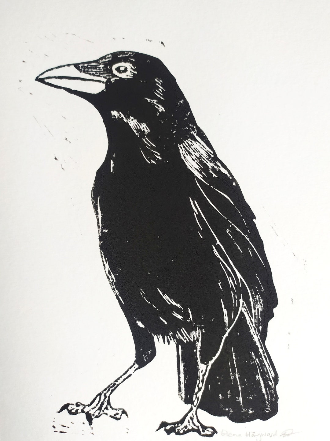 Crow A5, Handmade Linocut Bird Art Print, Unique Linoprint, Corvid ...