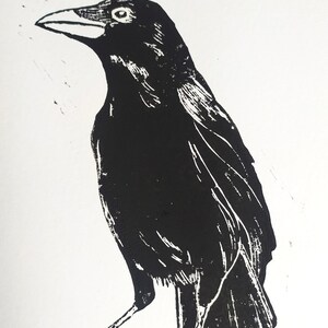 Crow A5, Handmade Linocut Bird Art Print, Unique Linoprint, Corvid ...