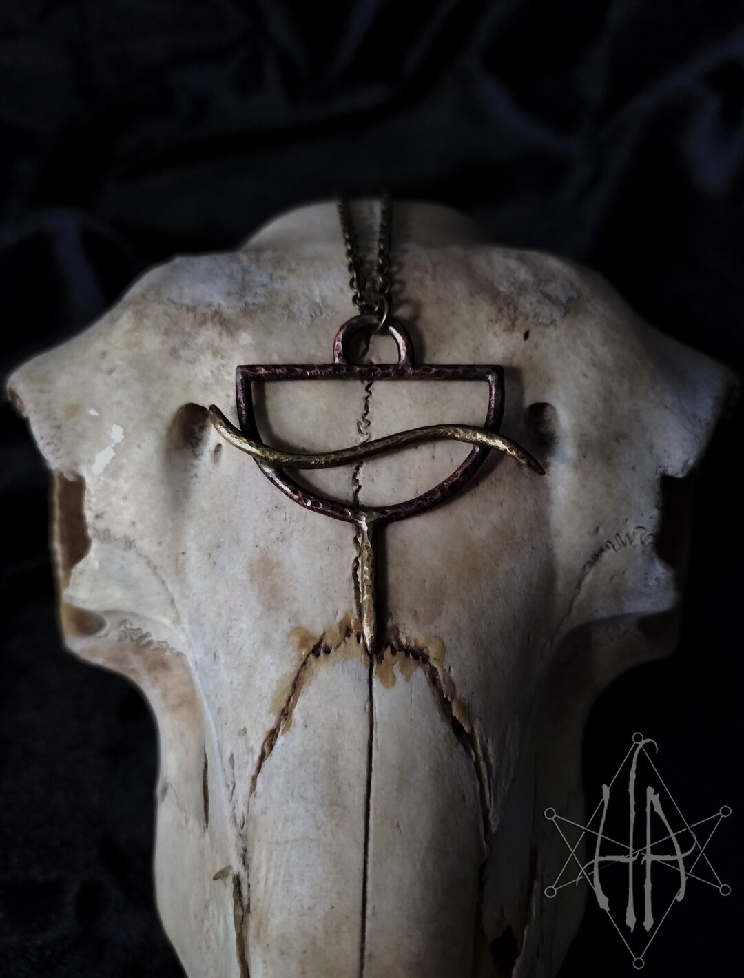 ELEMENTAL OCCULT PENDANT, Half Moon Element Necklace, Alchemy Symbol ...