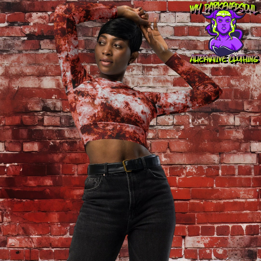 Halloween Blood Spatter Recycled Long-sleeve Crop Top - Etsy