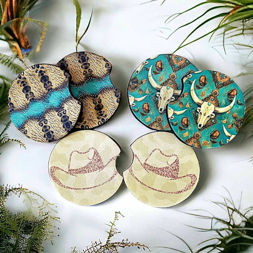 Western Themed Neoprene Car Coasters | Set of 2 | Cowboy Hat | Aztec ...
