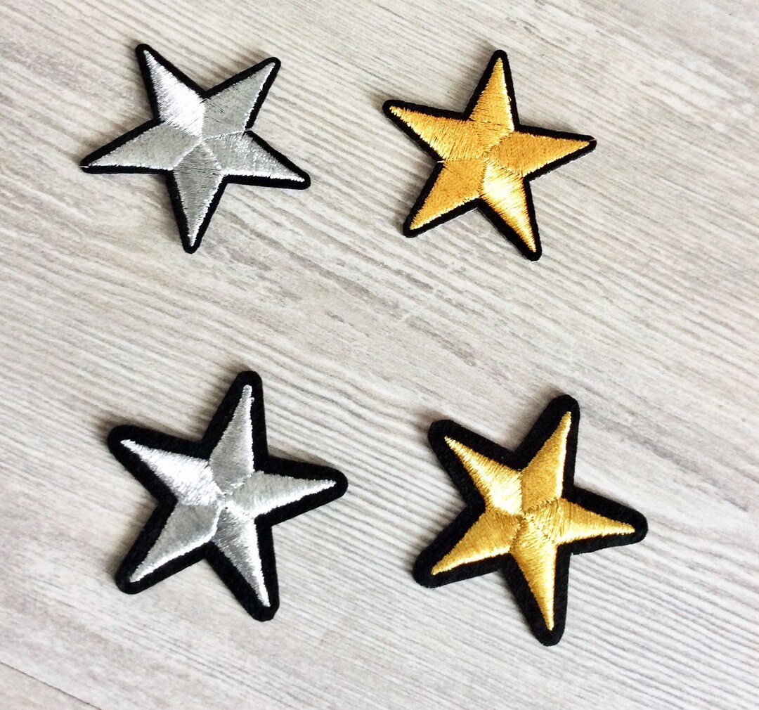 Embroidered IRON on PATCH Gold Silver Star Patches Heat Adhesive ...