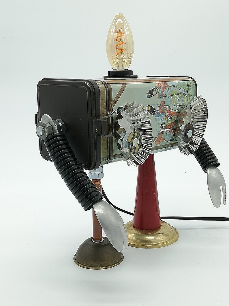 Robot Table Lamp, Desk, Bedside Table, Handmade, Recycling and Recovery ...