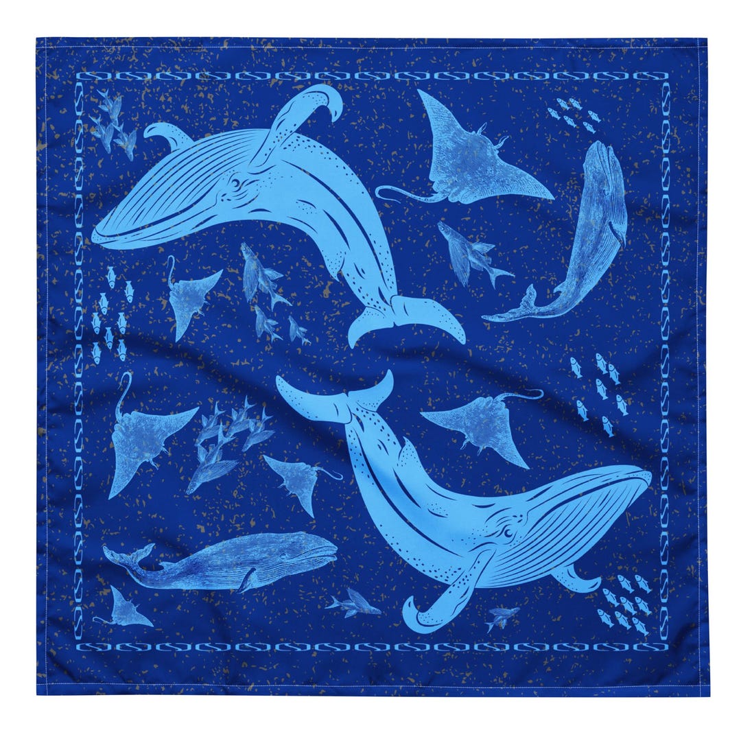 Whale Ocean Bandana Scarf, Whale Handkerchief, Whale Scarf, Navy ...