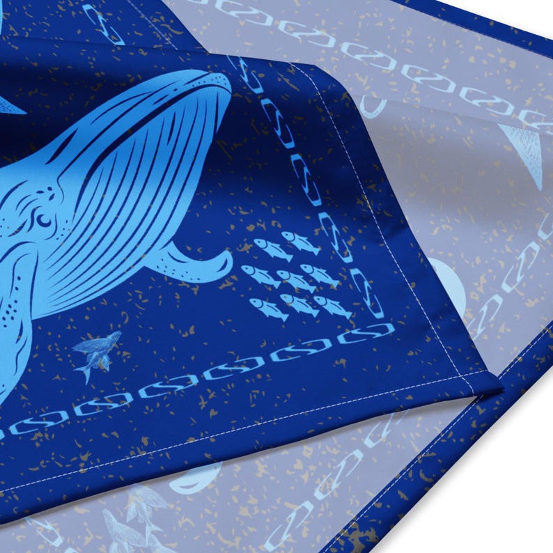 Whale Ocean Bandana Scarf, Whale Handkerchief, Whale Scarf, Navy ...