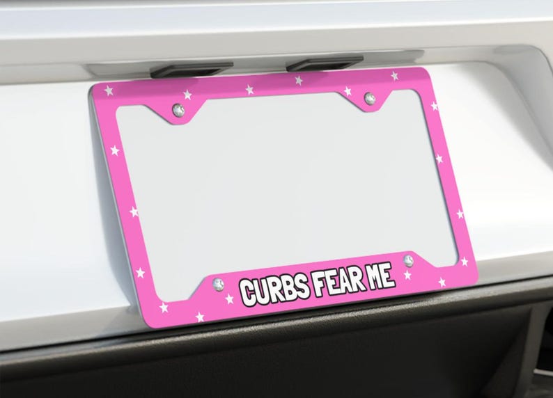 Curbs Fear Me License Plate Cover Frame, Hit the Curb, Kawaii License ...