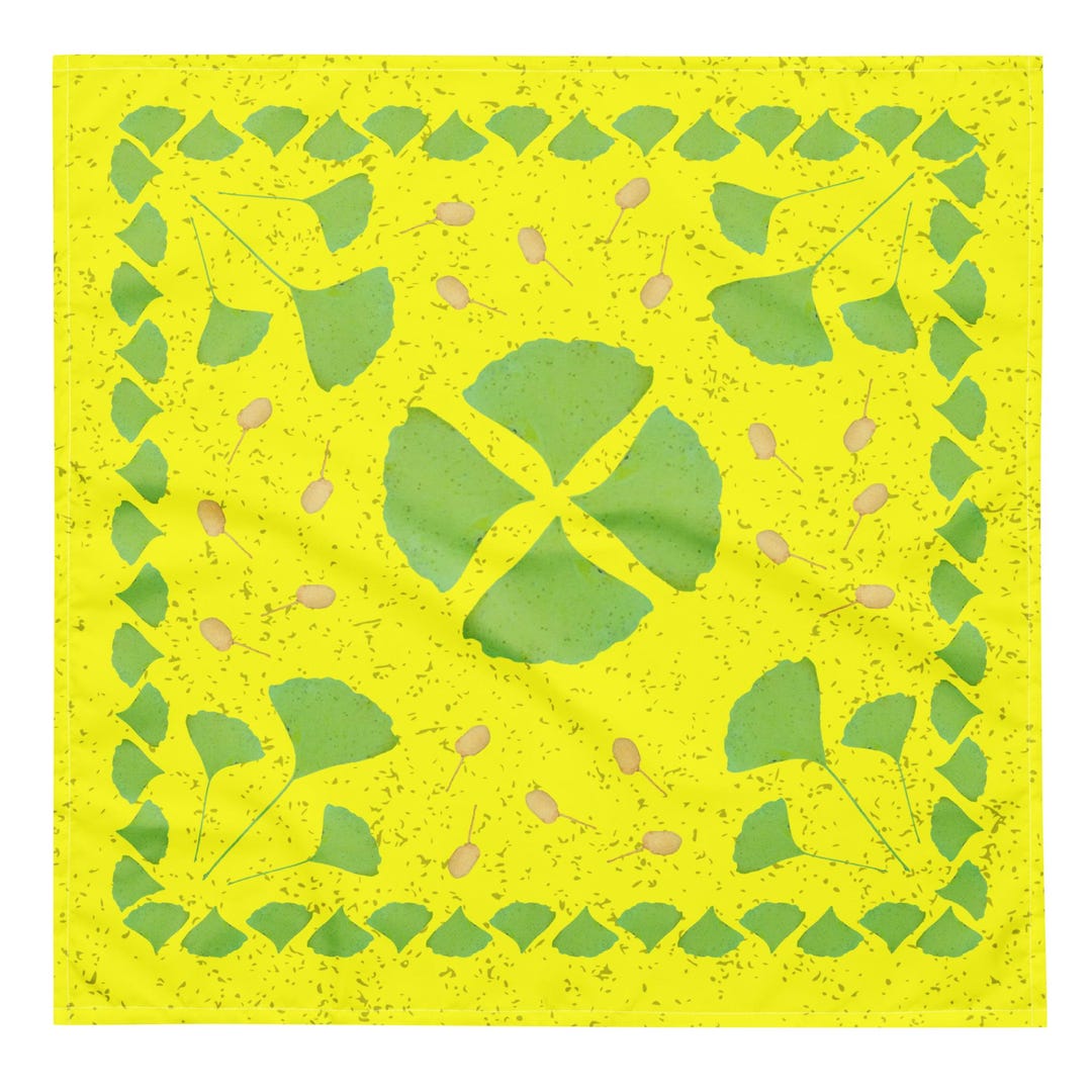 Ginko Leaf Bandana, Ginko Biloba Print, Ginko Handkerchief, Ginko Scarf ...