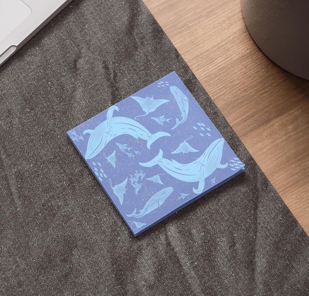 Blue Whale Ocean Sticky Notes, Ocean Notepad, Blue Whale Notes, Post It ...