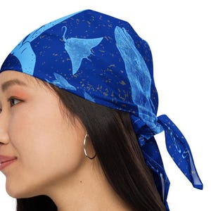 Whale Ocean Bandana Scarf, Whale Handkerchief, Whale Scarf, Navy ...