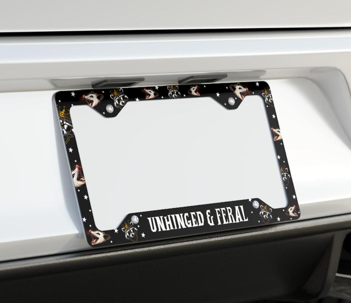 Unhinged & Feral Funny Car License Plate Frame, Unhinged Meme, Funny ...