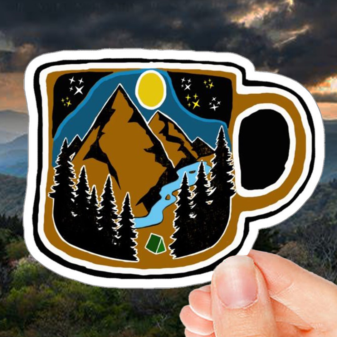 Mountain Coffee Cup Sticker, Wanderlust Sticker, Mountain Coffee ...