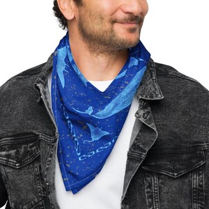 Whale Ocean Bandana Scarf, Whale Handkerchief, Whale Scarf, Navy ...