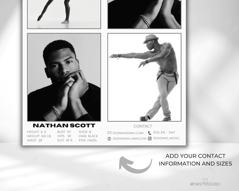 Male Model COMP CARD Template, Modeling Photocard, Zed Card for Models ...