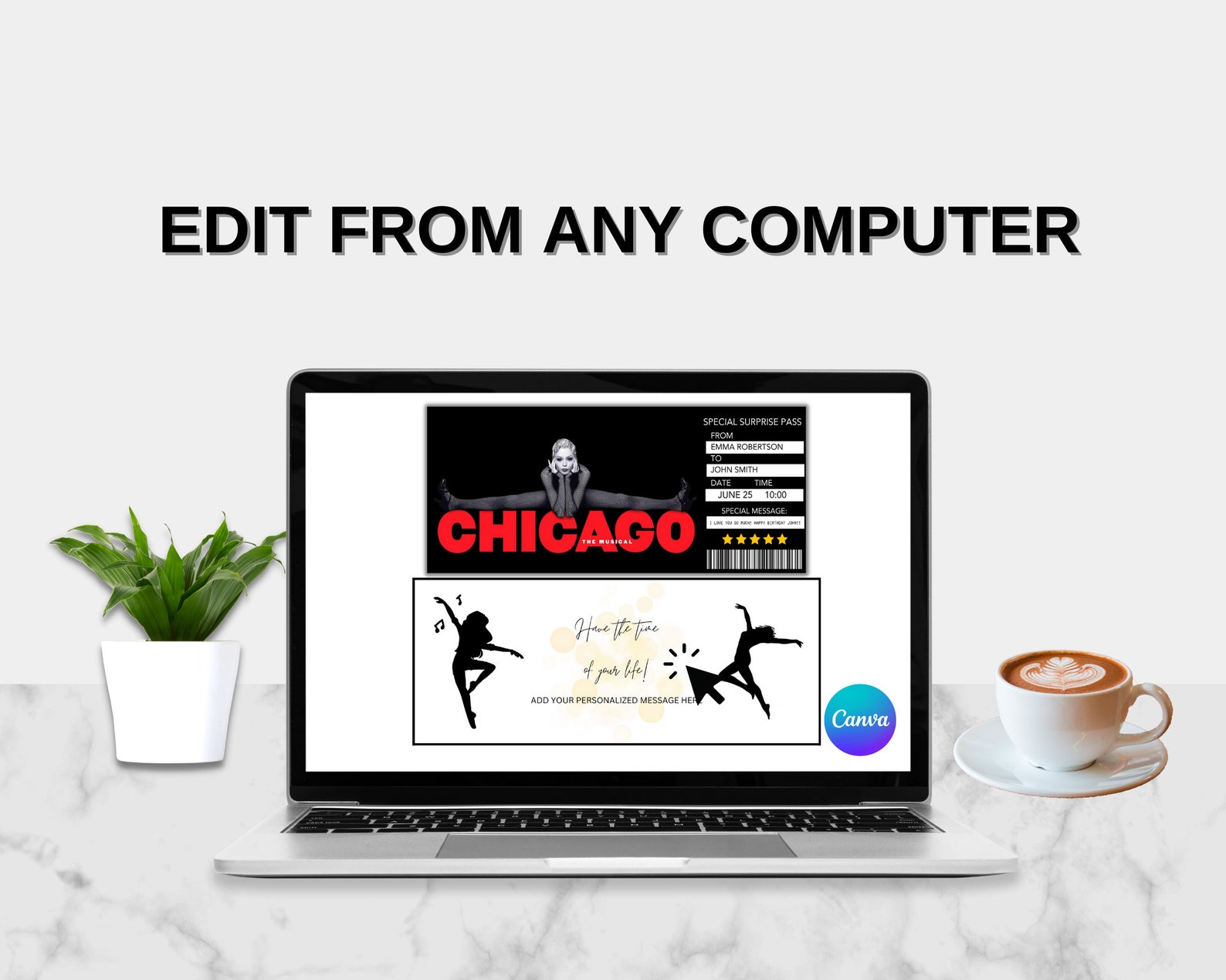 EDITABLE CHICAGO Broadway Surprise Ticket, Chicago Musical Collectible ...