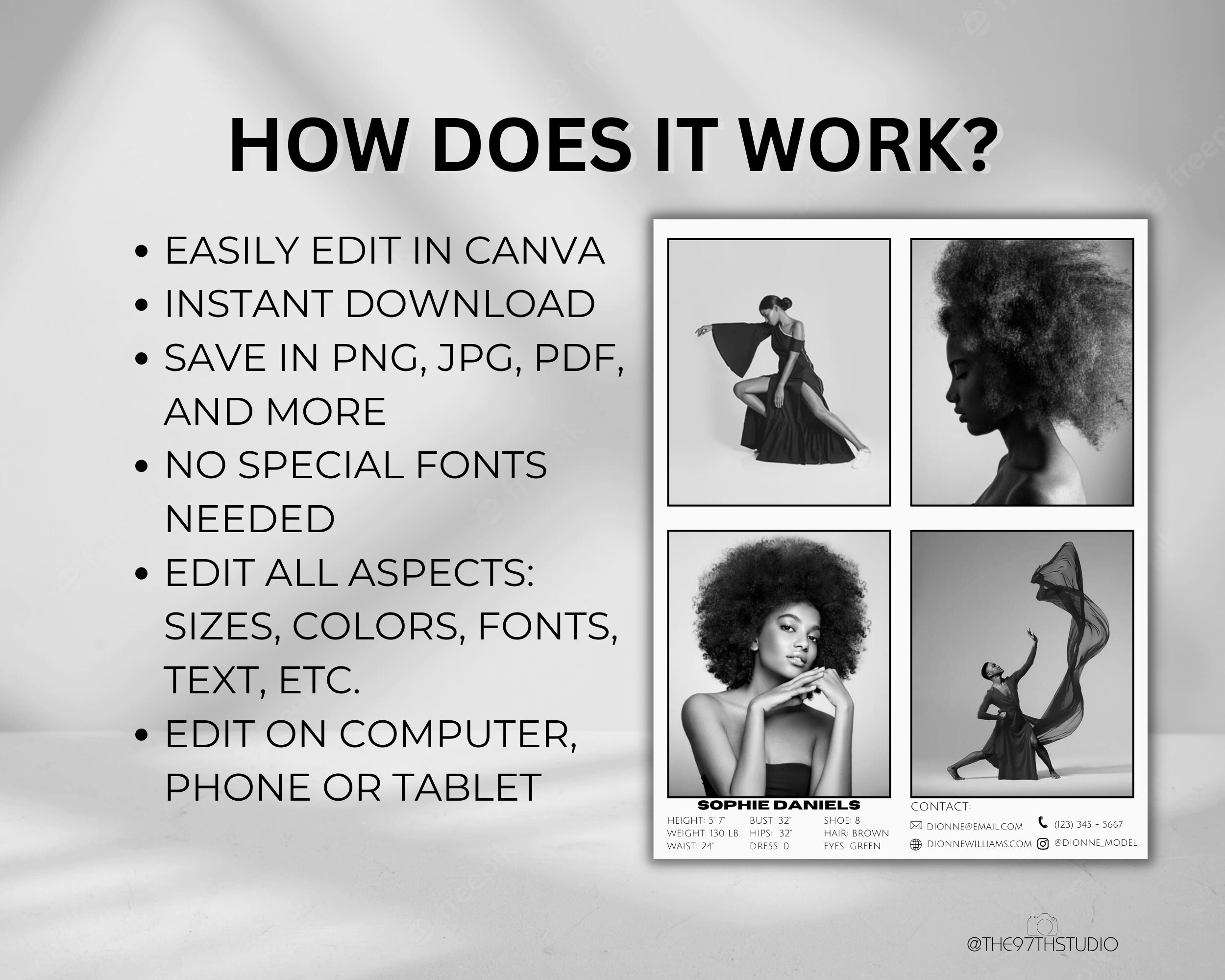 COMP CARD Template, Modeling Photocard, Zed Card for Models, Z Card ...