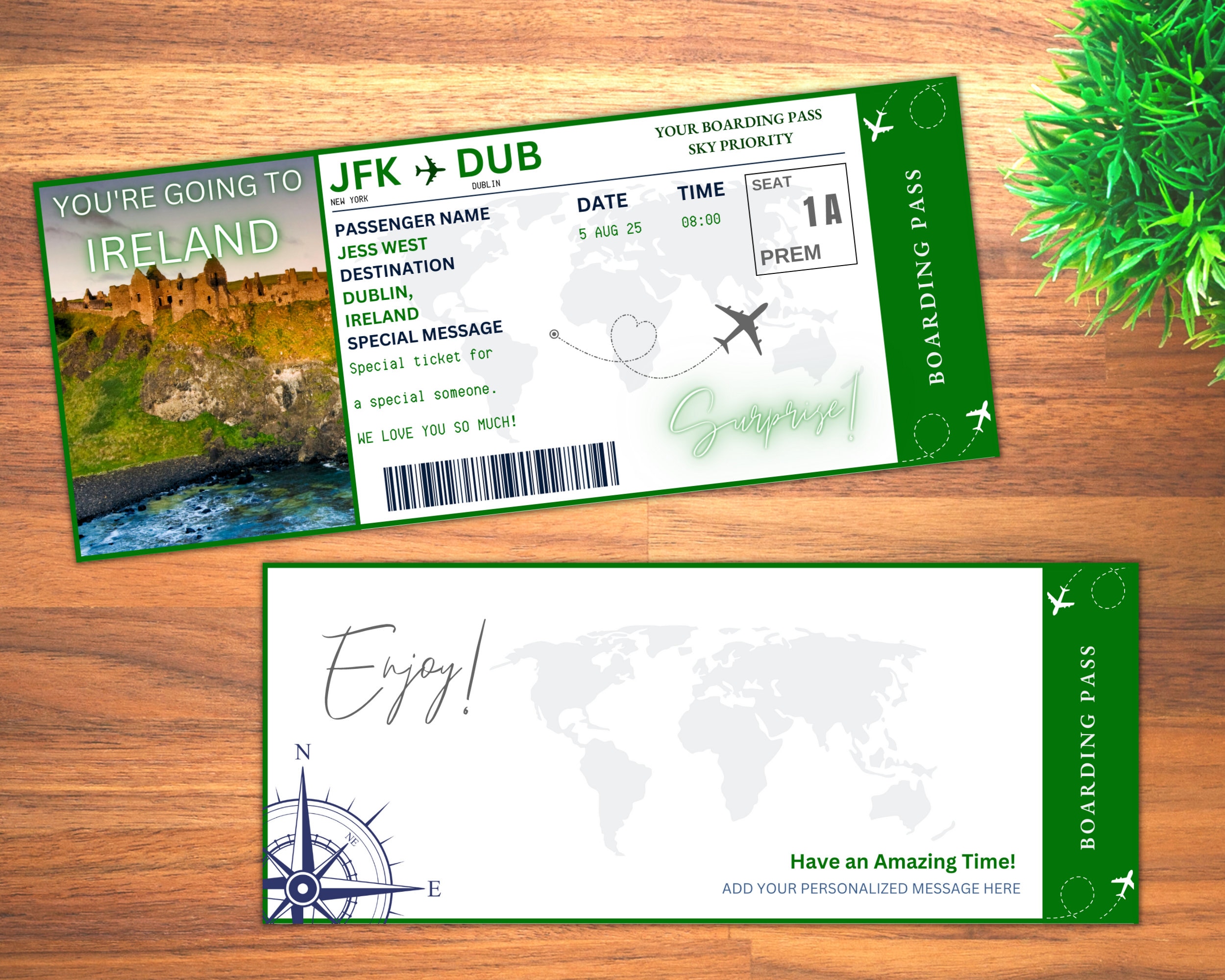 EDITABLE Ireland Surprise Boarding Ticket Template Canva - Etsy