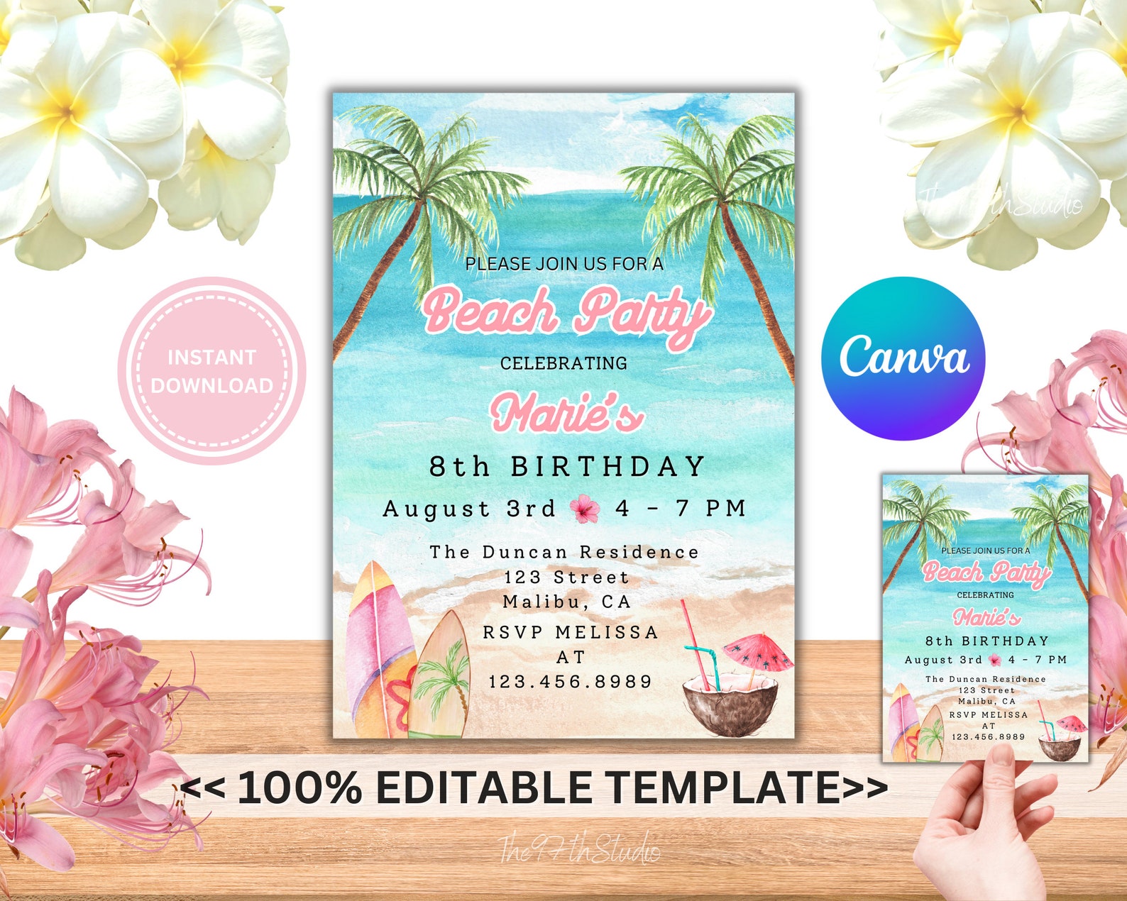 BEACH Birthday Invitation Template, Tropical Birthday Invite, Beach ...