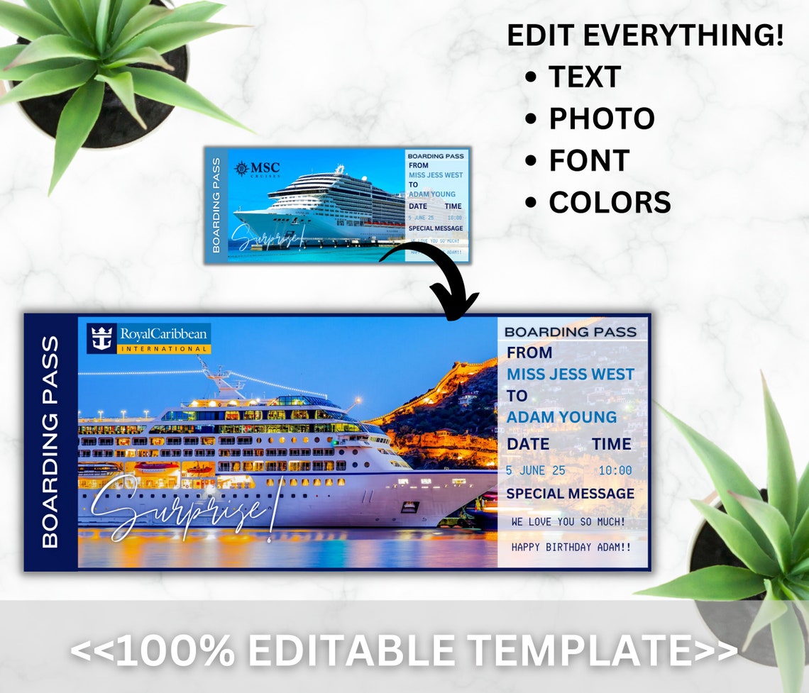 EDITABLE Surprise MSC CRUISE Boarding Ticket Template, Canva Cruise ...