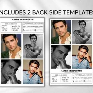 MALE MODEL Comp Card Template, Modeling Photocard, Zed Card for Models ...