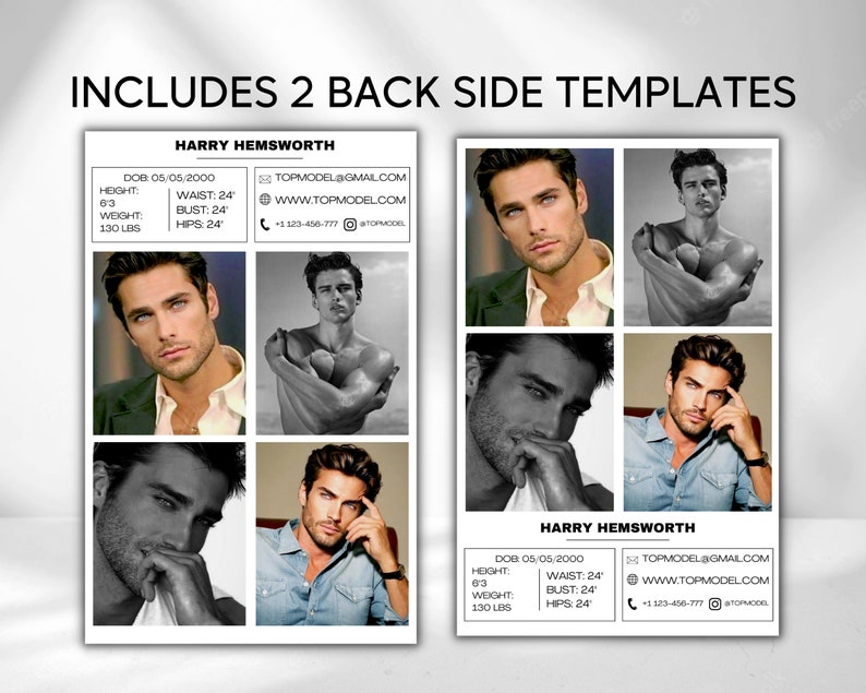 MALE MODEL Comp Card Template, Modeling Photocard, Zed Card for Models ...