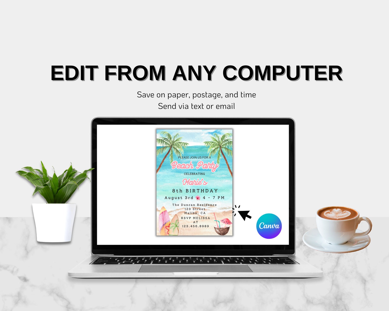 BEACH Birthday Invitation Template, Tropical Birthday Invite, Beach ...