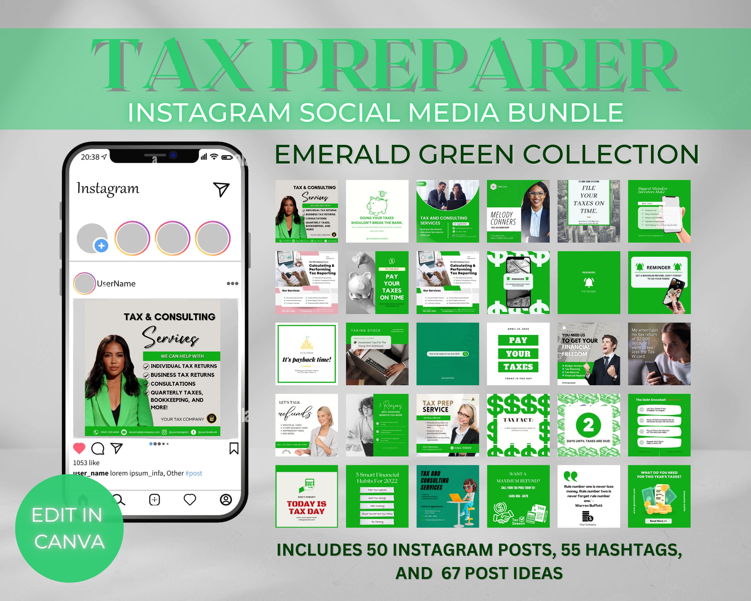 Tax Preparer Instagram Template Social Media BUNDLE, Tax Preparation ...