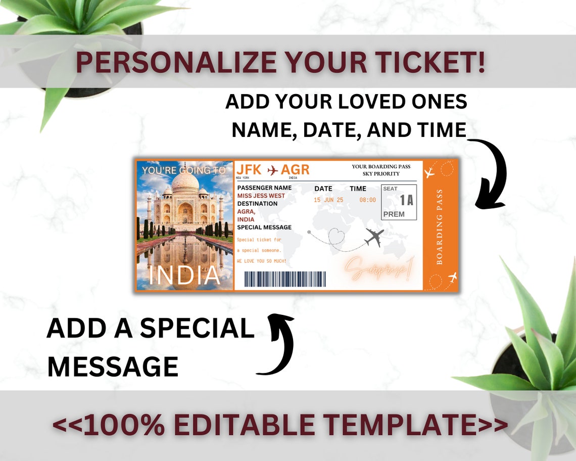 EDITABLE India Surprise Boarding Ticket Template Passindia - Etsy