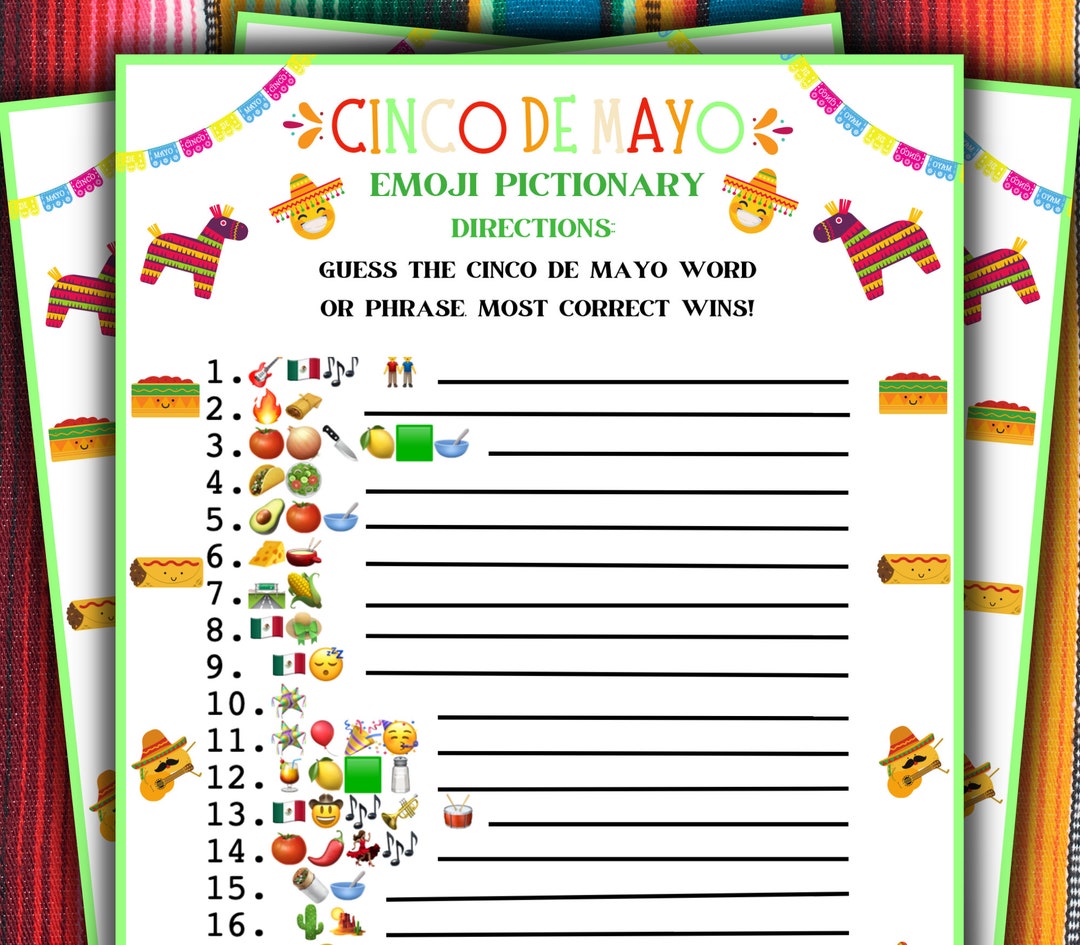 Cinco De Mayo Emoji Pictionary Party Game | Mexican Party Games | Fun ...