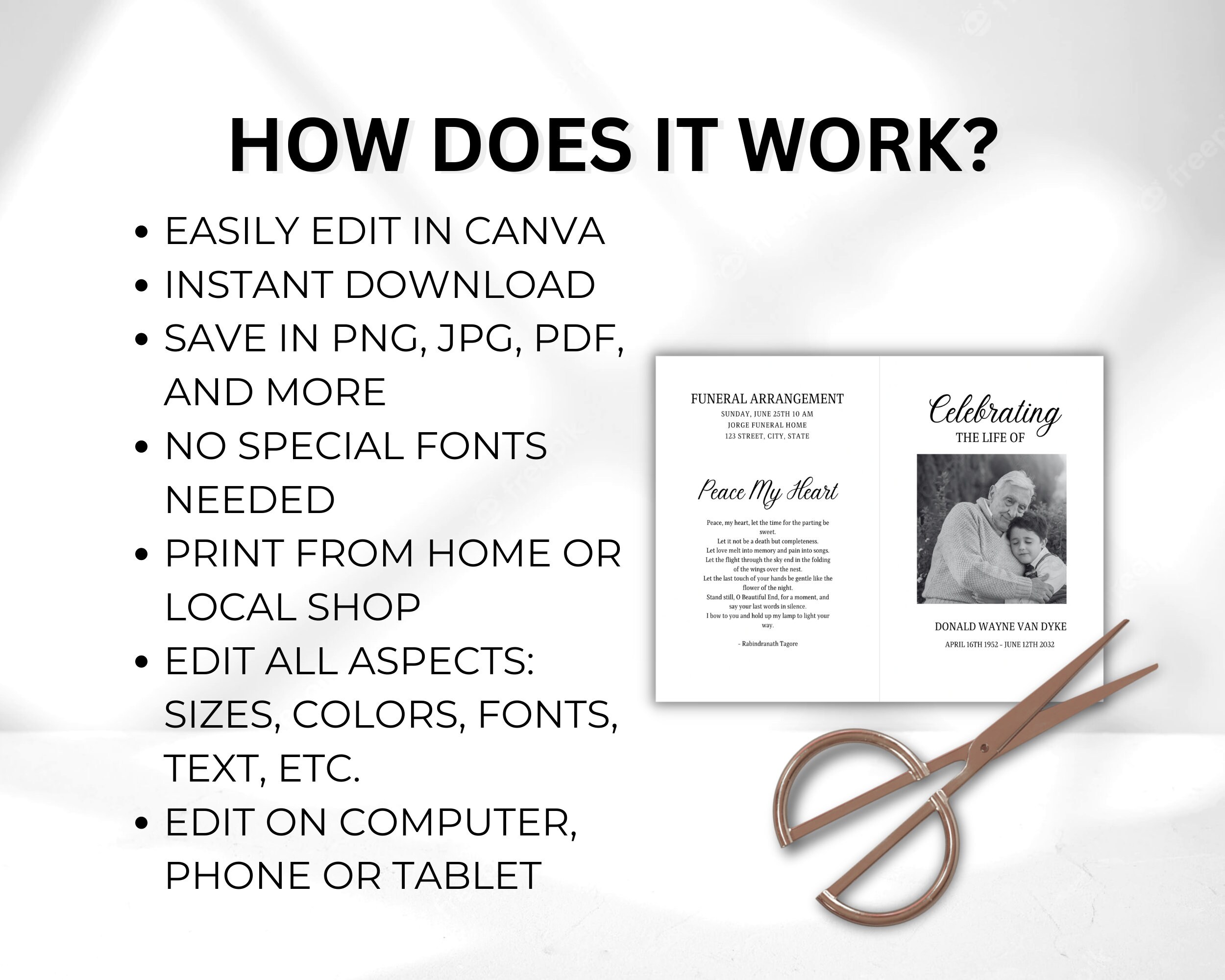 Minimalist Funeral Program Template Simple Funeral Memorial - Etsy