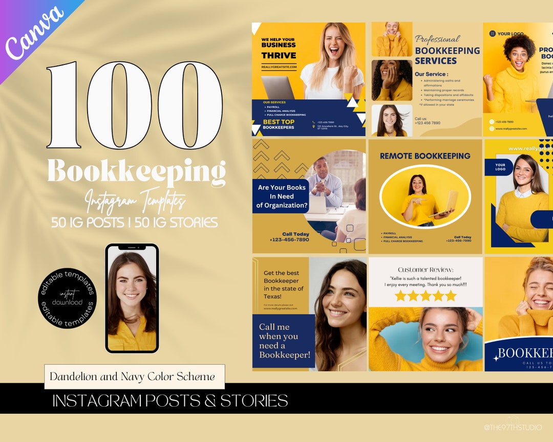 100 Bookkeeping Social Media Bundle | Bookkeeper Canva Template ...